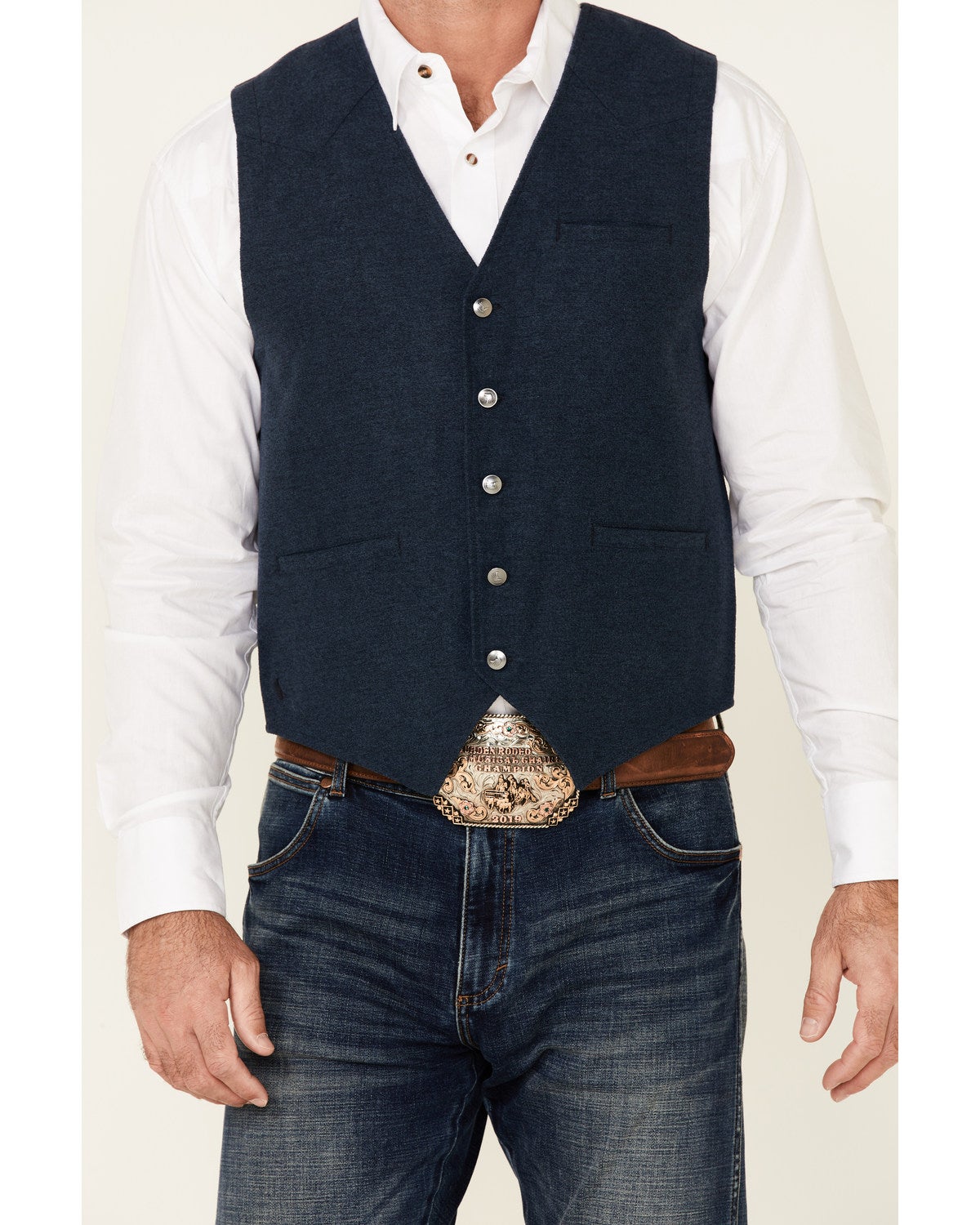Cody James Men's Solid Navy Stunt Text Button-Down Vest | Boot Barn