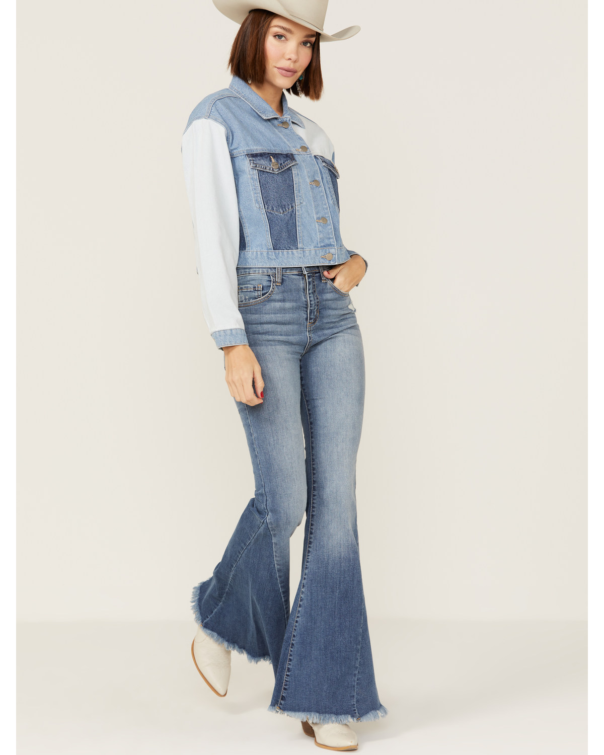 Driftwood Women's Colorblock Cropped Denim Jean Jacket | Boot Barn