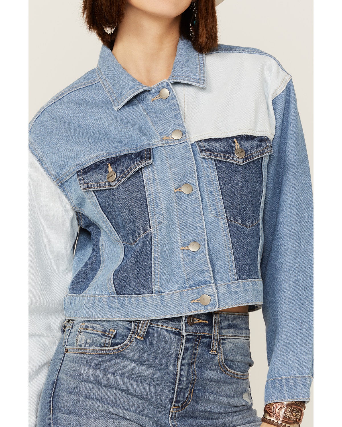 Driftwood Women's Colorblock Cropped Denim Jean Jacket | Boot Barn
